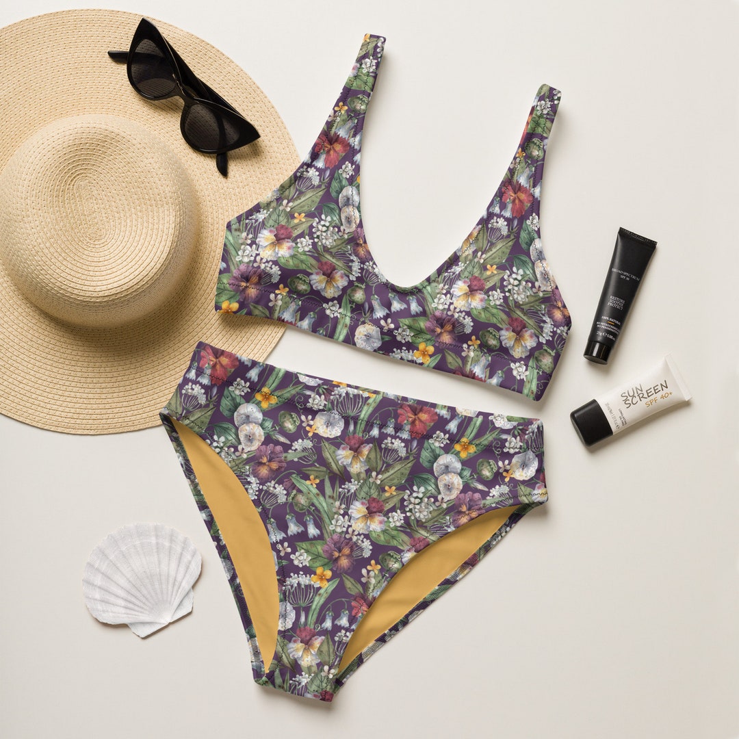 COTTAGECORE FLORAL Recycled Bikini With Wild Flowers Bluebell Violets ...
