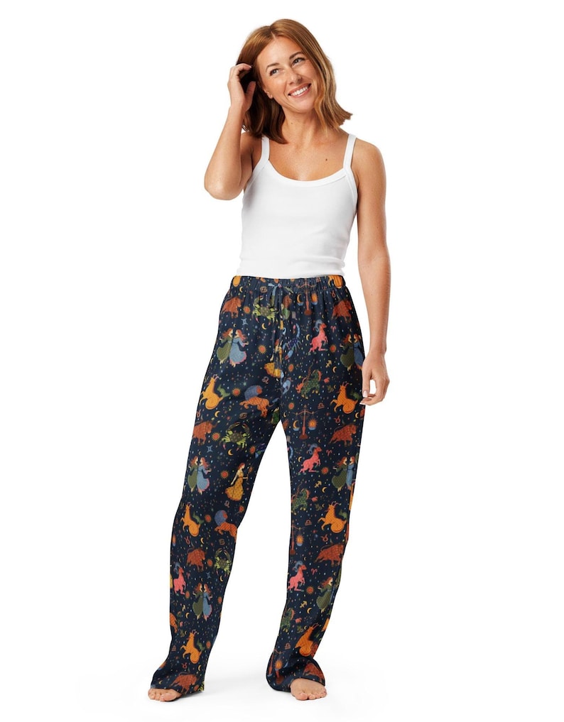 MAGICAL ZODIAC Satin Pajama Pants, Silky Loungewear, Boho Astrology ...