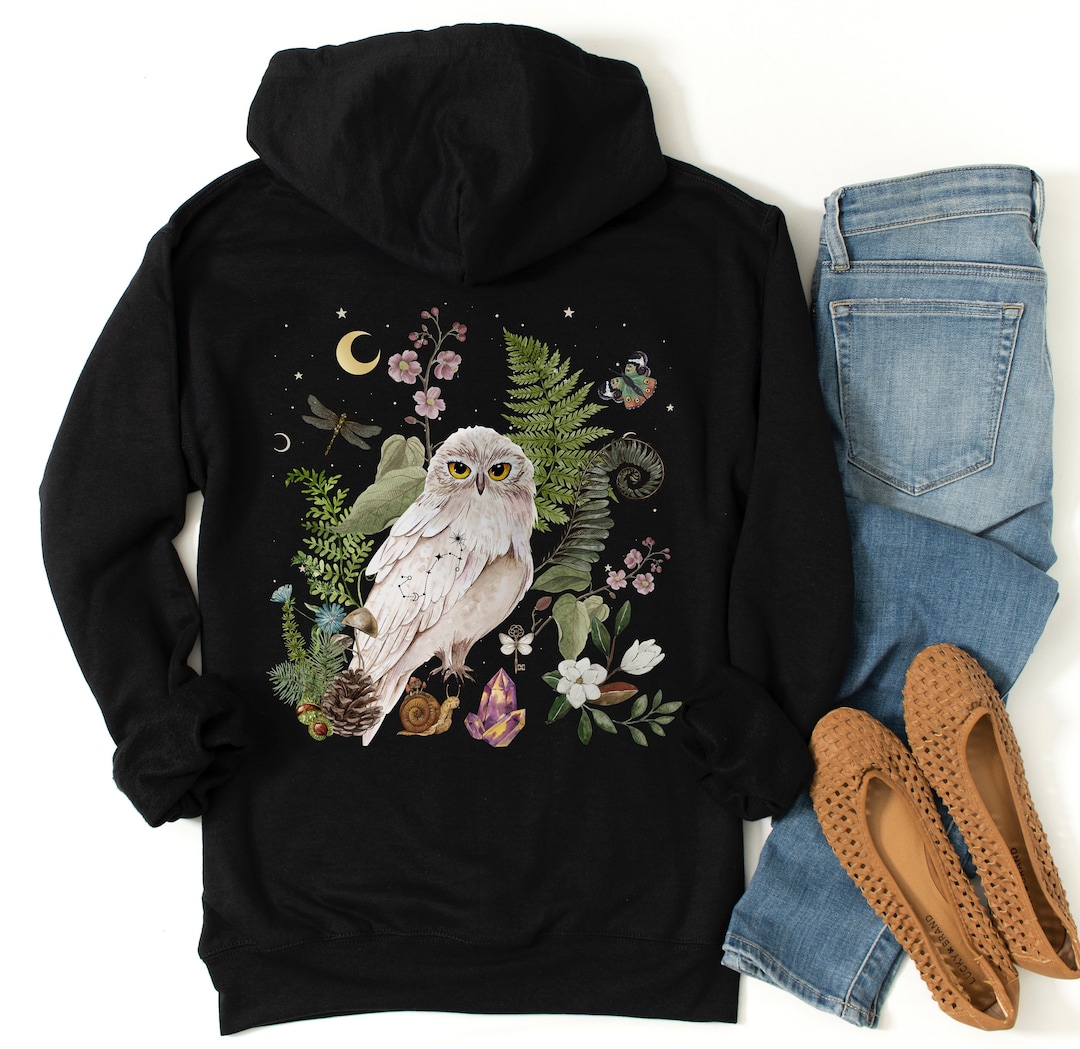 MYSTICAL WHITE OWL Full Zip up Hoodie, Magical Floral Snowy Owl Hoodie ...