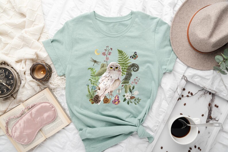 MYSTICAL FLORAL White OWL Cottagecore T-shirt, Magical Snowy Owl Shirt ...