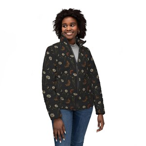 FALL Inspired Women Puffer Jacket With DAISIES & MOTH Print, Mystical ...