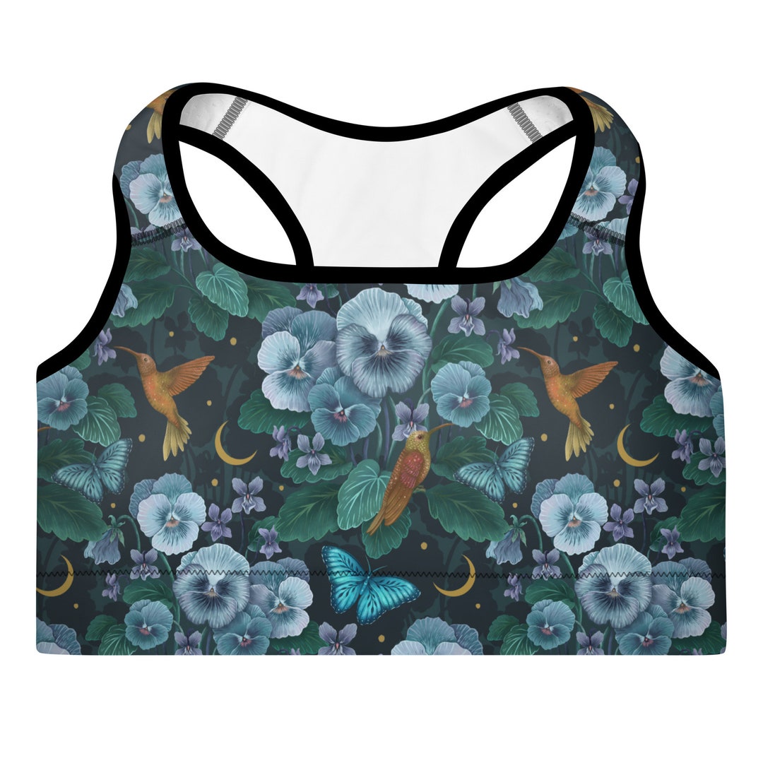 Mystical Moonlit Garden Sports Bra With VIOLET Flowers MOTH ...