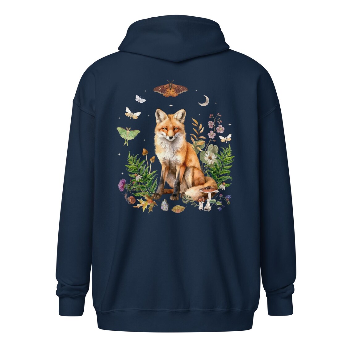 FOREST FOX Zip up Hoodie, Mystical Fox Hooded Sweatshirt, Cottagecore ...