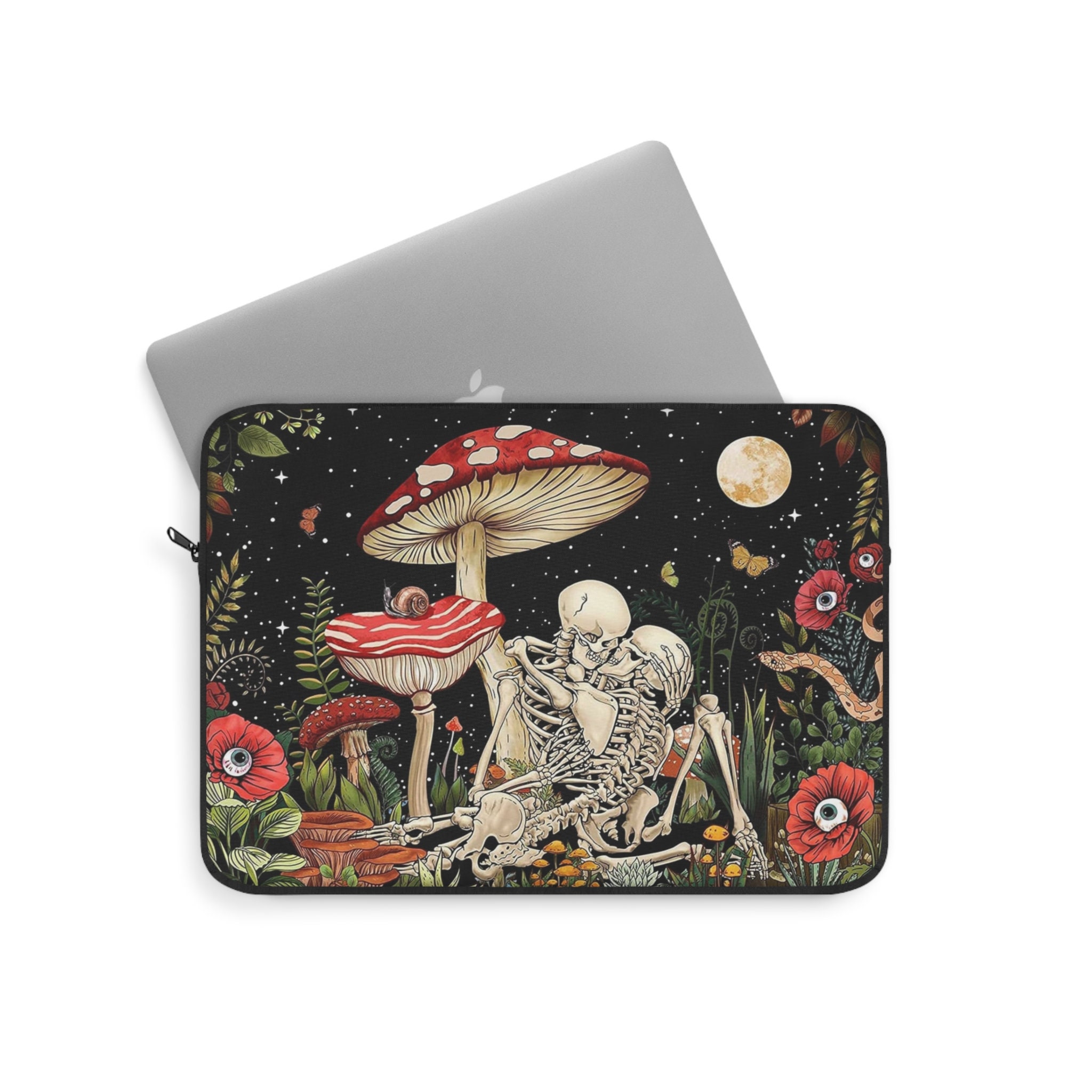 ROMANTIC HALLOWEEN Laptop Sleeve With Skeleton Lovers & Mushrooms ...