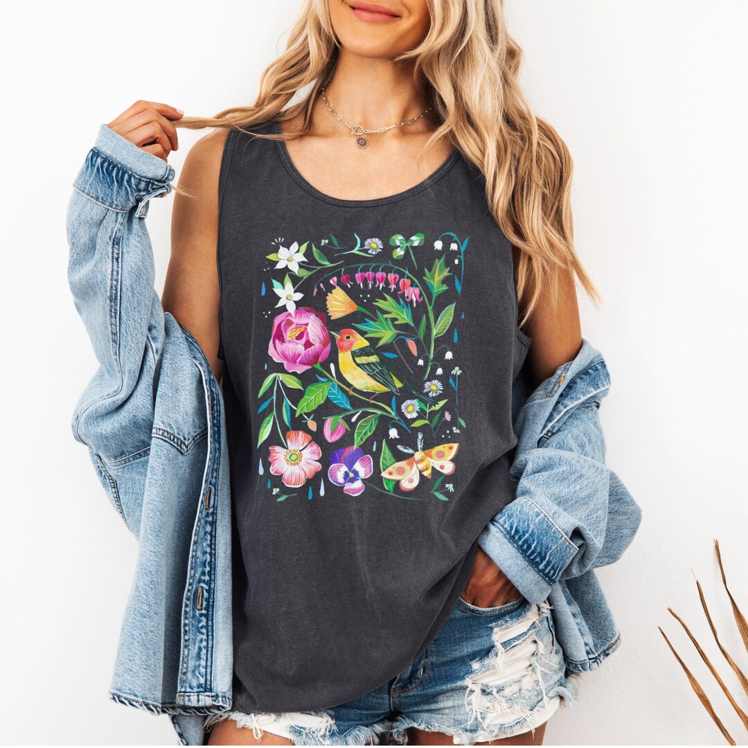 FLORAL BIRD Comfort Colors® 9360 Tank Top, Cottagecore Birds Flowers ...