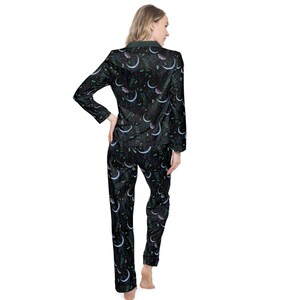 MAGICAL MOON & MOTH Women Two Piece Satin Pajama Set, Moonlit Garden ...
