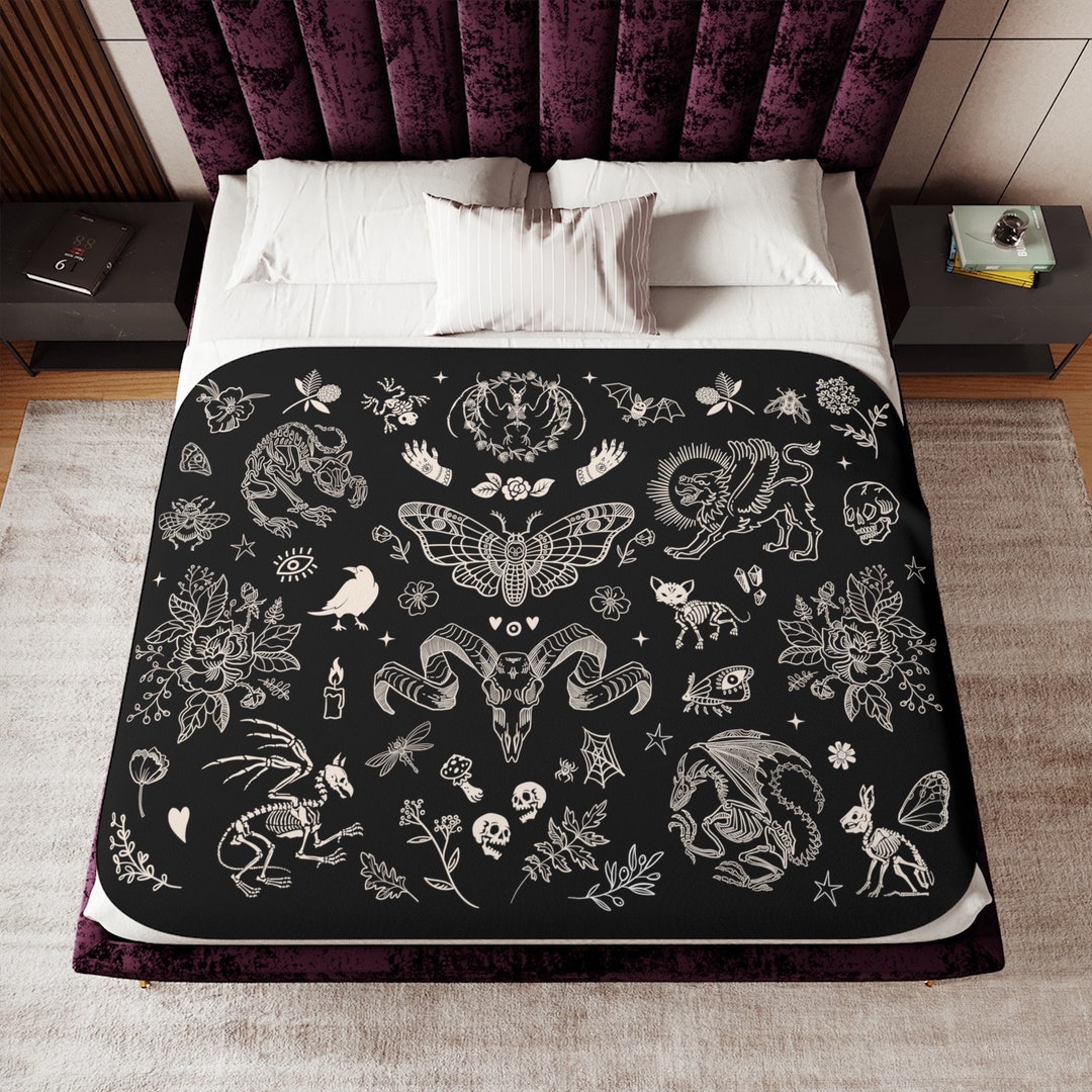 MYSTICAL CREATURES WHIMSIGOTH Sherpa Blanket, Boho Witchy Throw Blanket ...