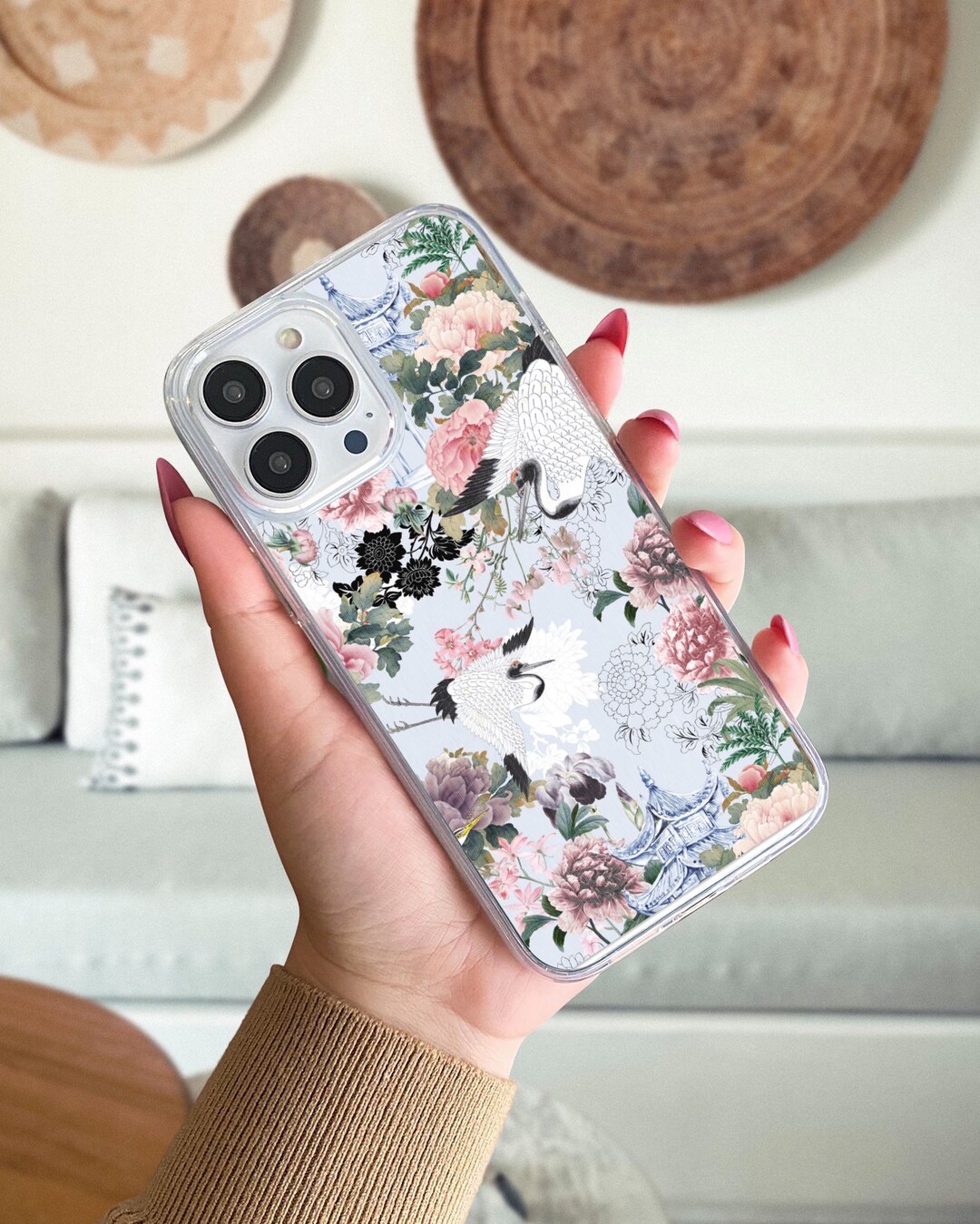 JAPANESE GARDEN Tough Cell Phone Case With Peony Blooms Birds and ...