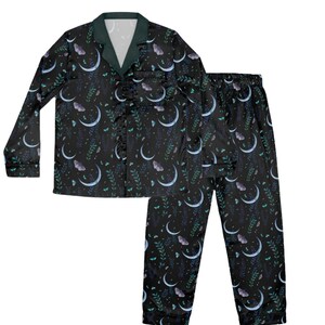 MAGICAL MOON & MOTH Women Two Piece Satin Pajama Set, Moonlit Garden ...