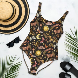 SUN MOON MYSTICAL One-piece Swimsuit, Mystical Moth Witchy Swimming ...