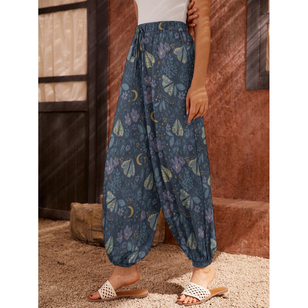NIGHT MOTH Carrot Pants, Dark Florals Loose Boho Trousers, Mystical ...