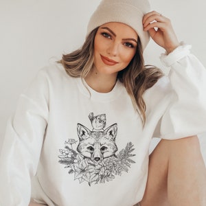 CUTE FOX Sweatshirt, COTTAGECORE Sweater With Fox Bird and Winter ...