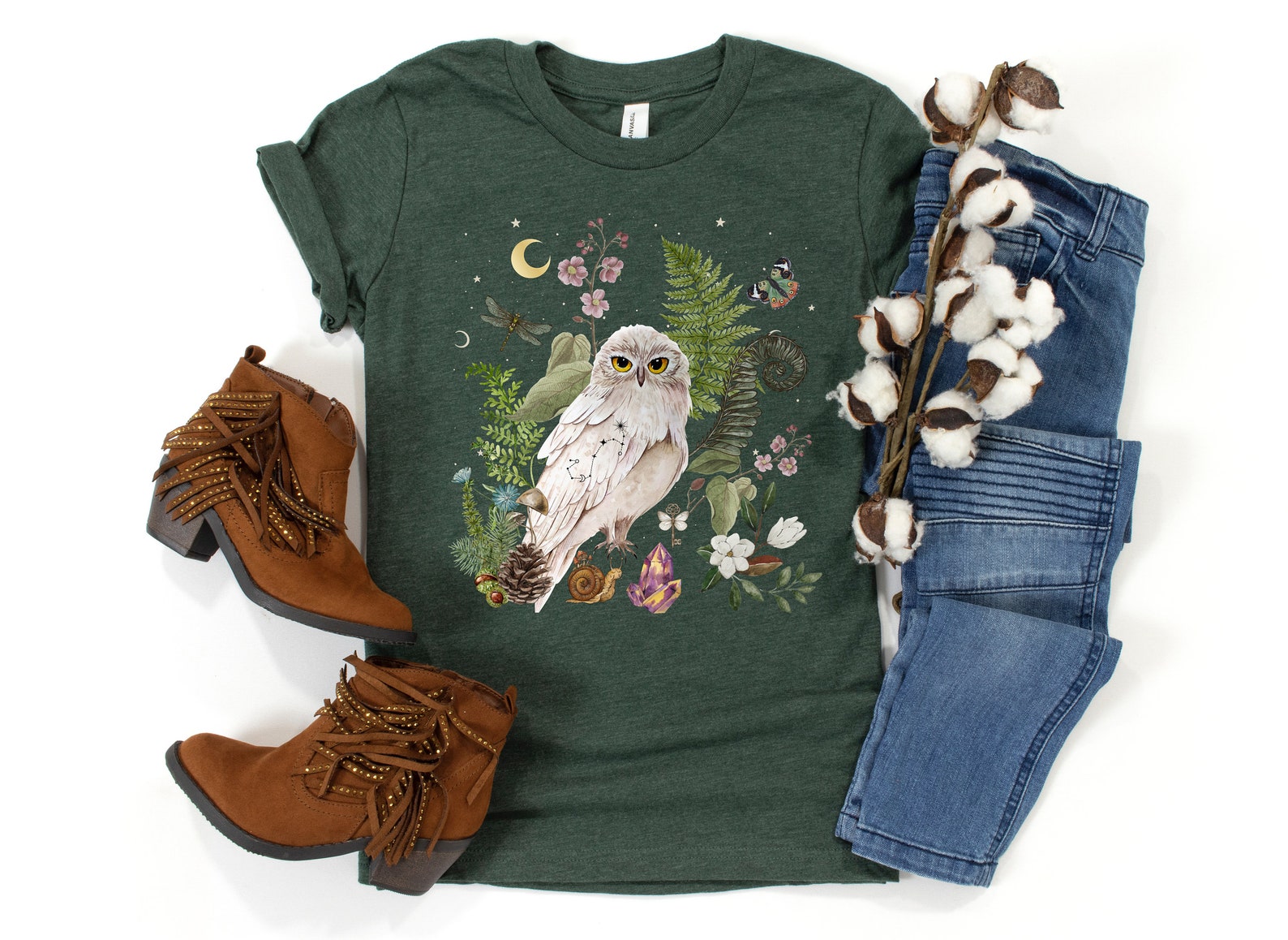 MYSTICAL FLORAL White OWL Cottagecore T-shirt, Magical Snowy Owl Shirt ...