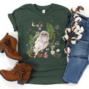 MYSTICAL FLORAL White OWL Cottagecore T-shirt, Magical Snowy Owl Shirt ...