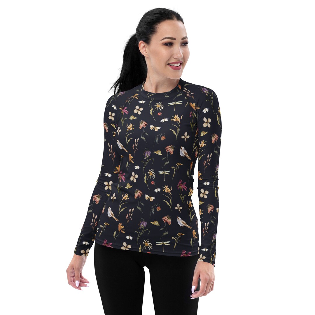 DRIED FLOWERS Long Sleeved Rash Guard Shirt, Cottagecore Sun Protective ...