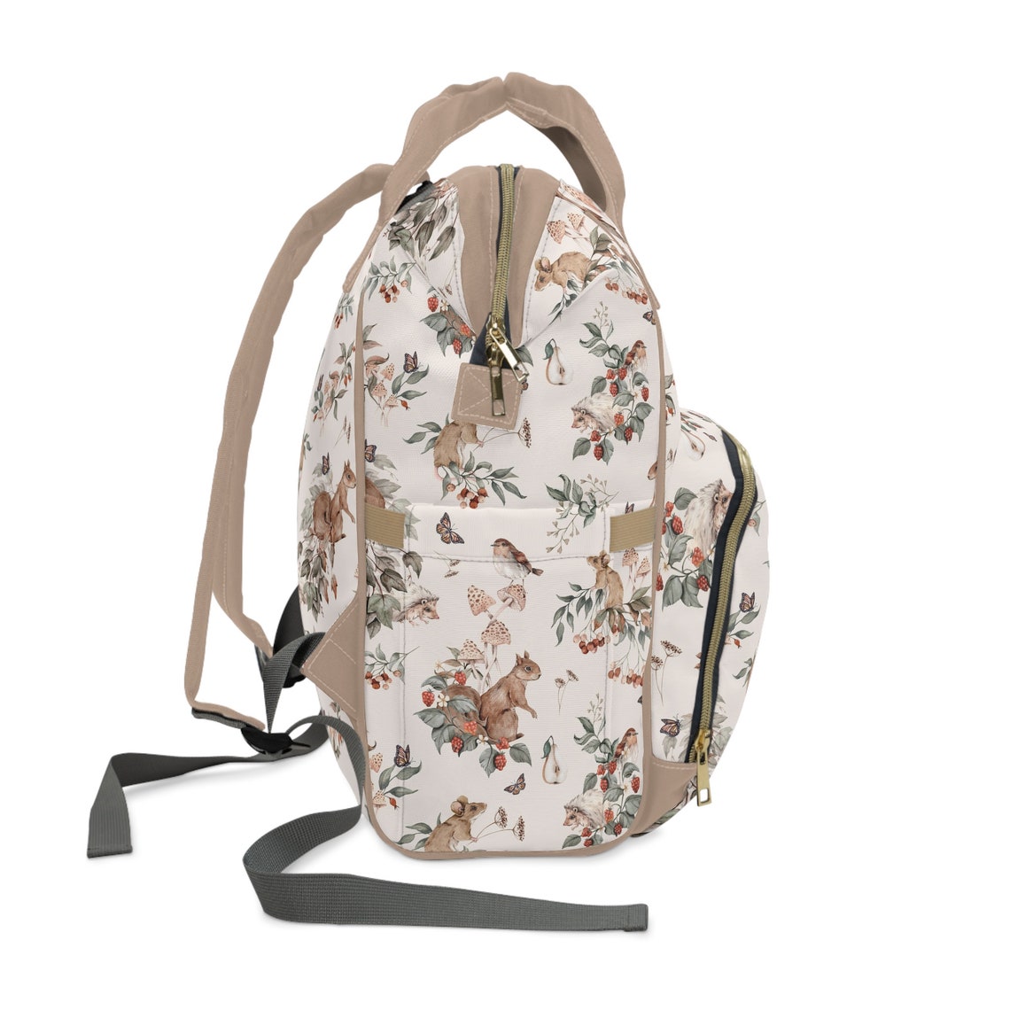 CUTE WOODLAND Diaper Backpack With Squirrel Mouse & Birds Print, Forest ...