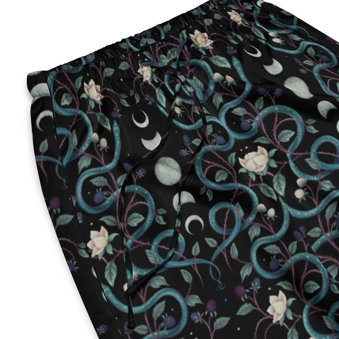 MOON SERPENT MYSTICAL Satin Pajama Pants, Floral Snake Pj Pants ...