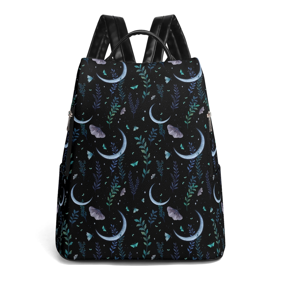 MAGICAL MOON & MOTH Vegan Leather Daypack Anti-theft Backpack, Mystical ...