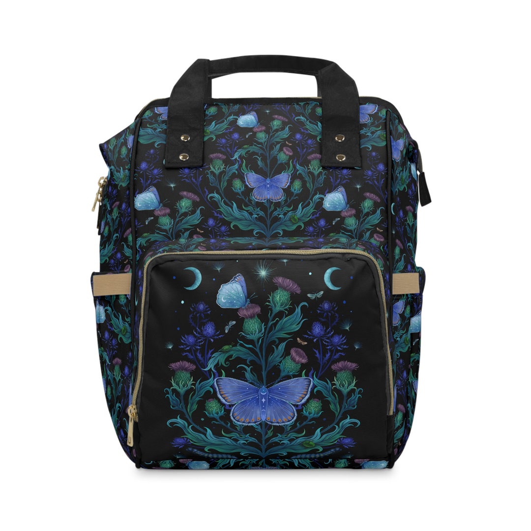 MAGICAL Blue MOTH & THISTLE Diaper Backpack , Whimsical Floral ...