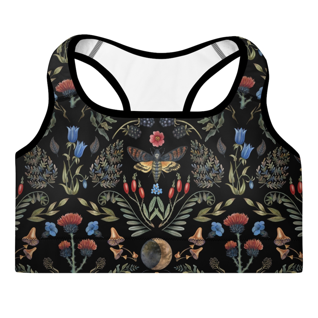 Dark Cottagecore Sports Bra With Flowers and Mysticism, Witchy Fitness ...