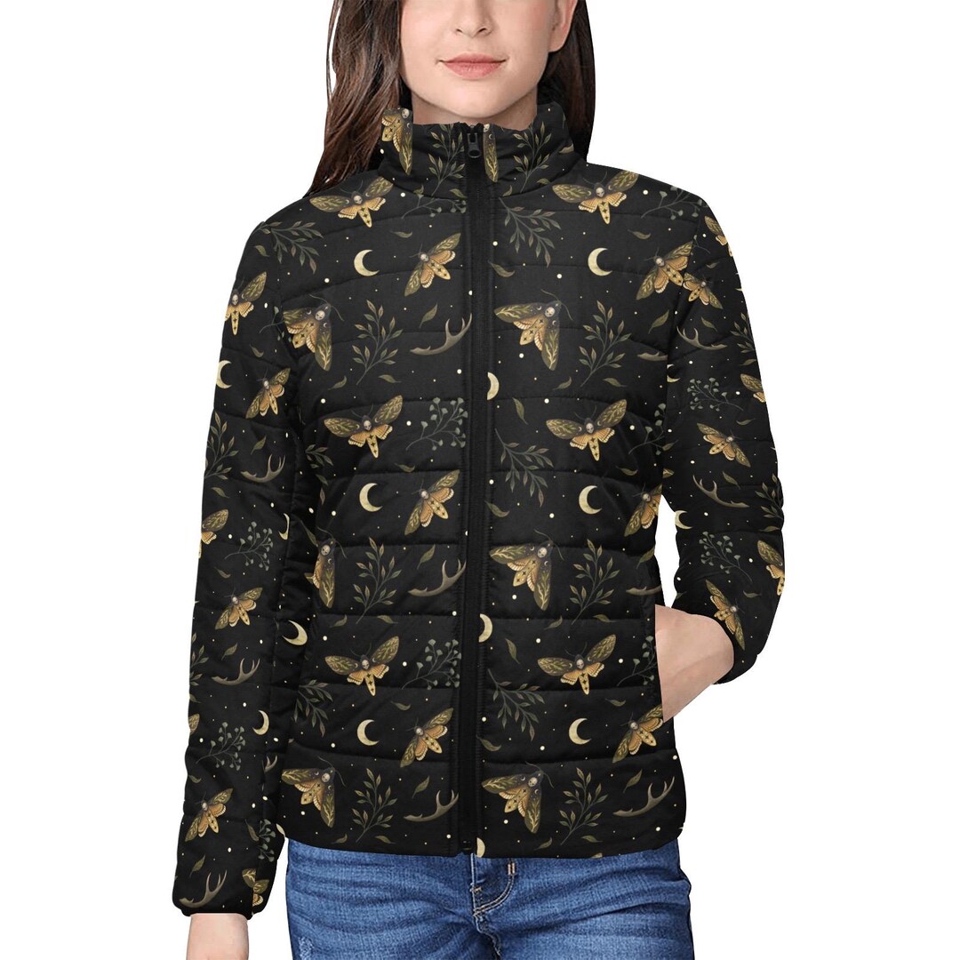 DEATH HEAD HAWKMOTH Puffer Jacket, Fall Inspired Women Puffy Jacket ...