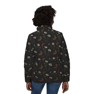 FALL Inspired Women Puffer Jacket With DAISIES & MOTH Print, Mystical ...