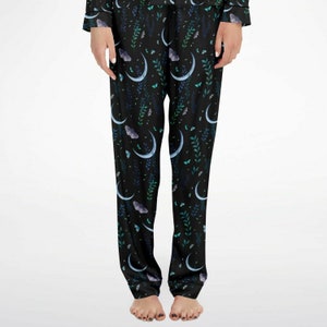 MAGICAL MOON & MOTH Women Two Piece Satin Pajama Set, Moonlit Garden ...