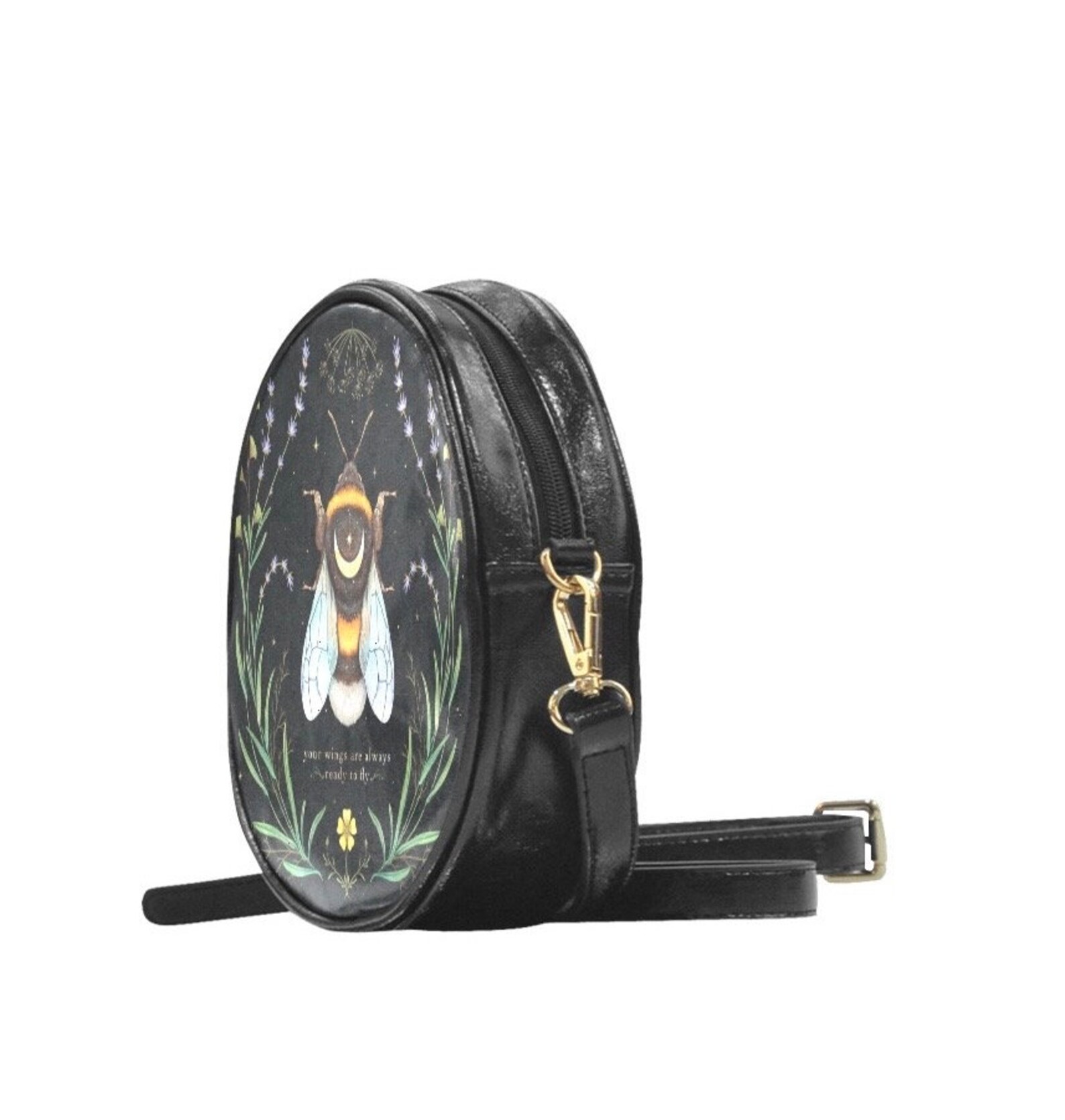 FLORAL BEE MYSTICAL Celestial Round Crossbody Bag, Black Messenger Bag ...
