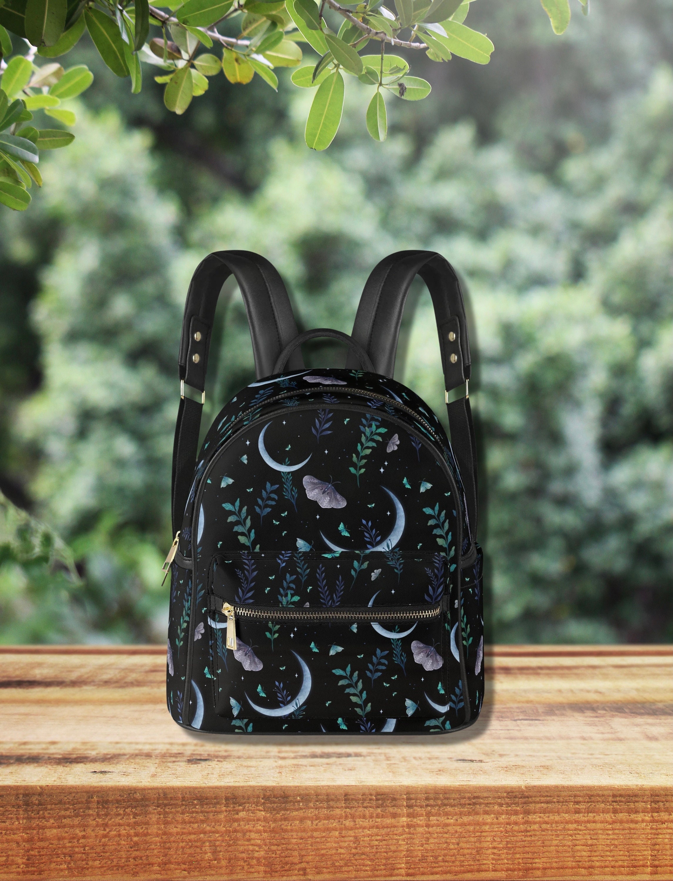 MAGICAL MOON & MOTH Small Backpack, Mystical Moonlit Garden Backpack ...