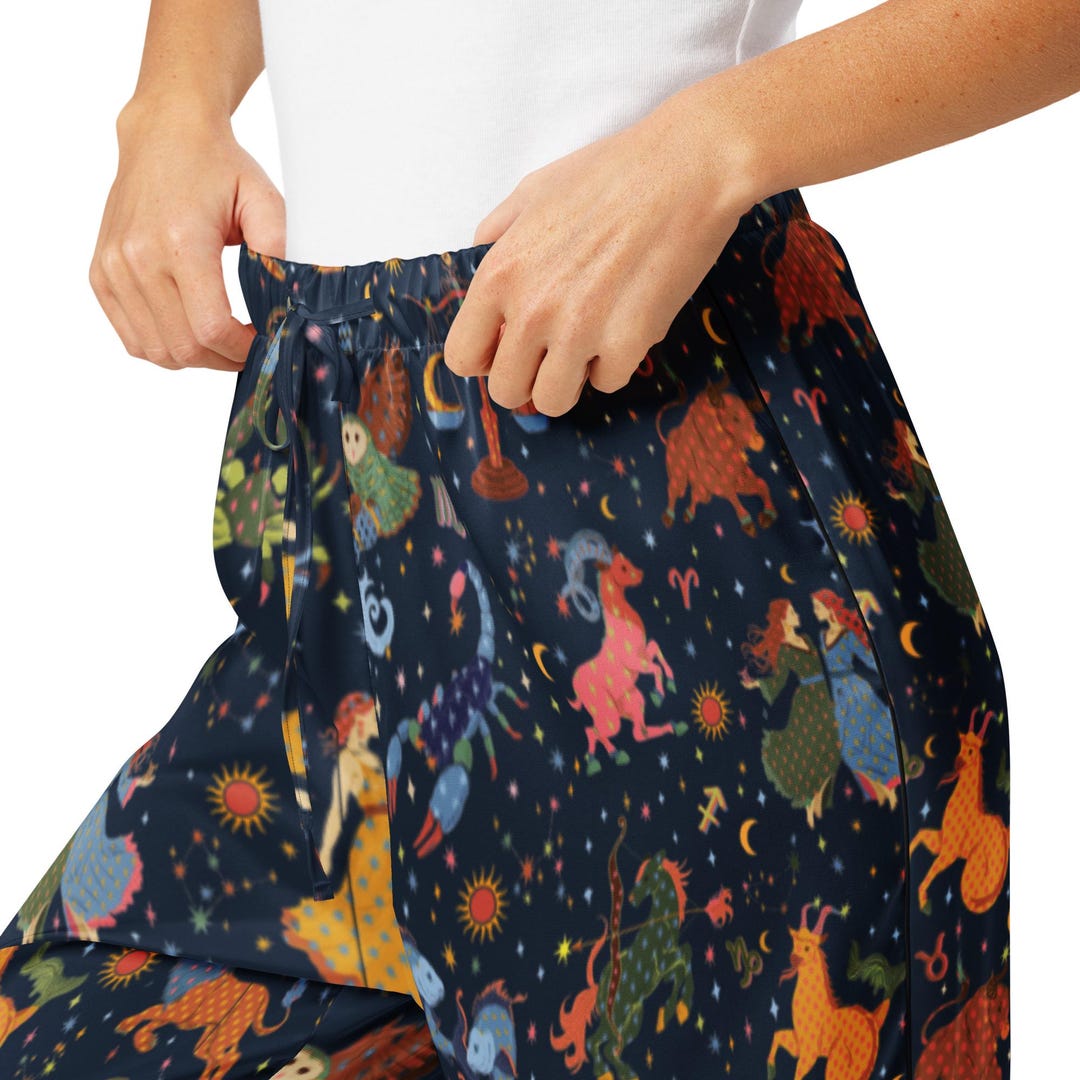 MAGICAL ZODIAC Satin Pajama Pants, Silky Loungewear, Boho Astrology ...