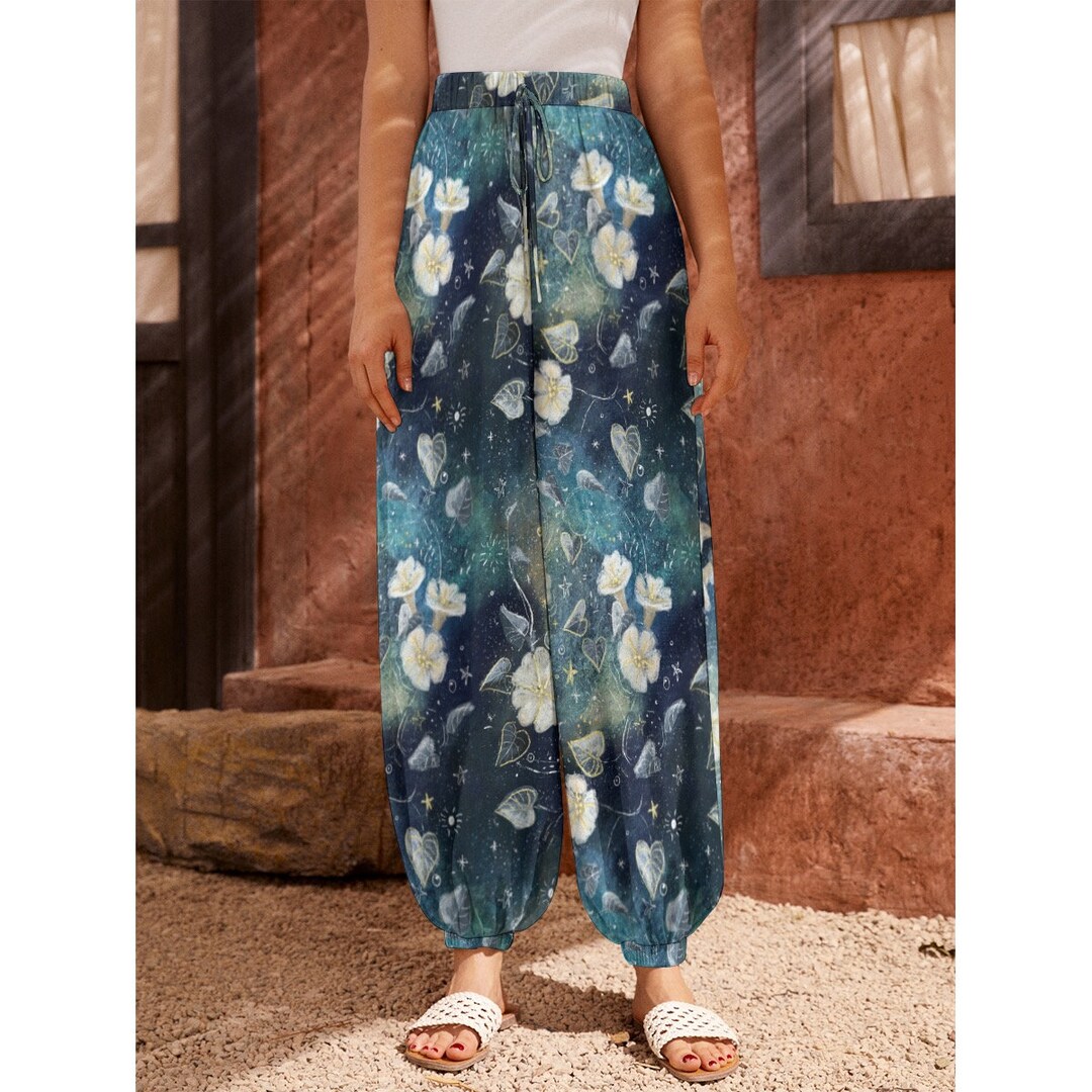 MOONFLOWER Carrot Pants, Midnight Blue Loose Boho Trousers, Mystical ...