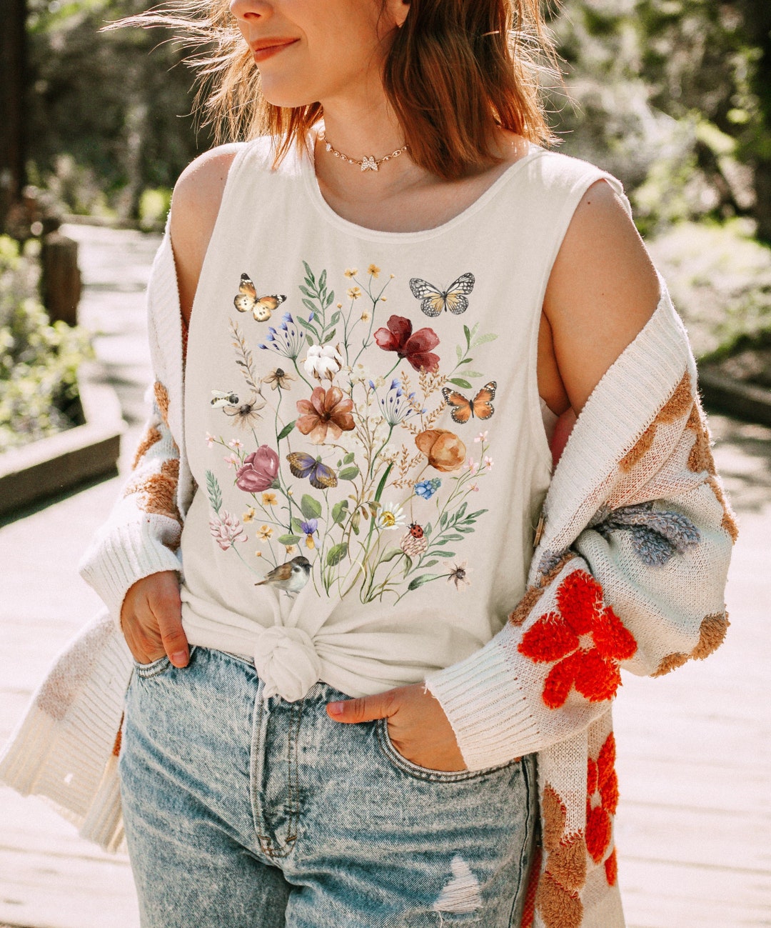 PRESSED WILDFLOWERS & BUTTERFLIES Cottagecore Aesthetic Tank Top ...