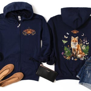 FOREST FOX Zip up Hoodie, Mystical Fox Hooded Sweatshirt, Cottagecore ...