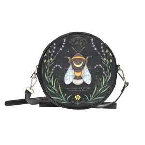 FLORAL BEE MYSTICAL Celestial Round Crossbody Bag, Black Messenger Bag ...