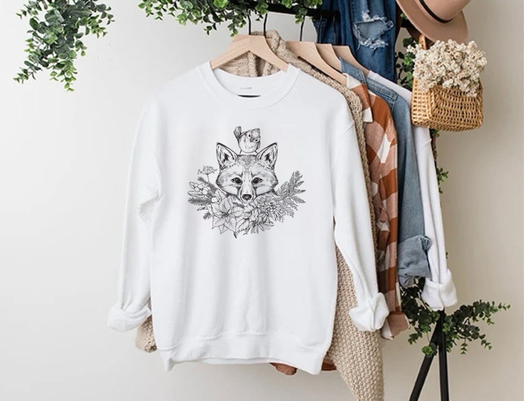 CUTE FOX Sweatshirt, COTTAGECORE Sweater With Fox Bird and Winter ...