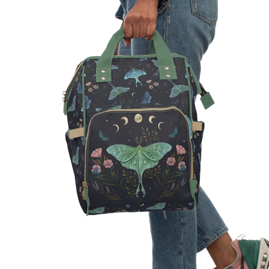LUNA MOTH DANCE Diaper Backpack, Mystical Green Moth Diaper Bag, Garden ...