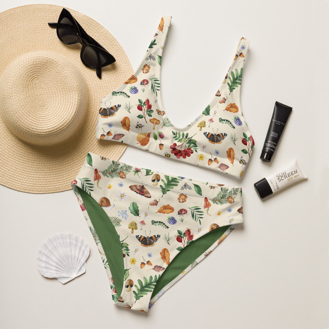 COTTAGECORE CHARM: Botanical Recycled High-waisted Bikini With ...