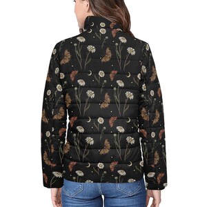 FALL Inspired Women Puffer Jacket With DAISIES & MOTH Print, Mystical ...