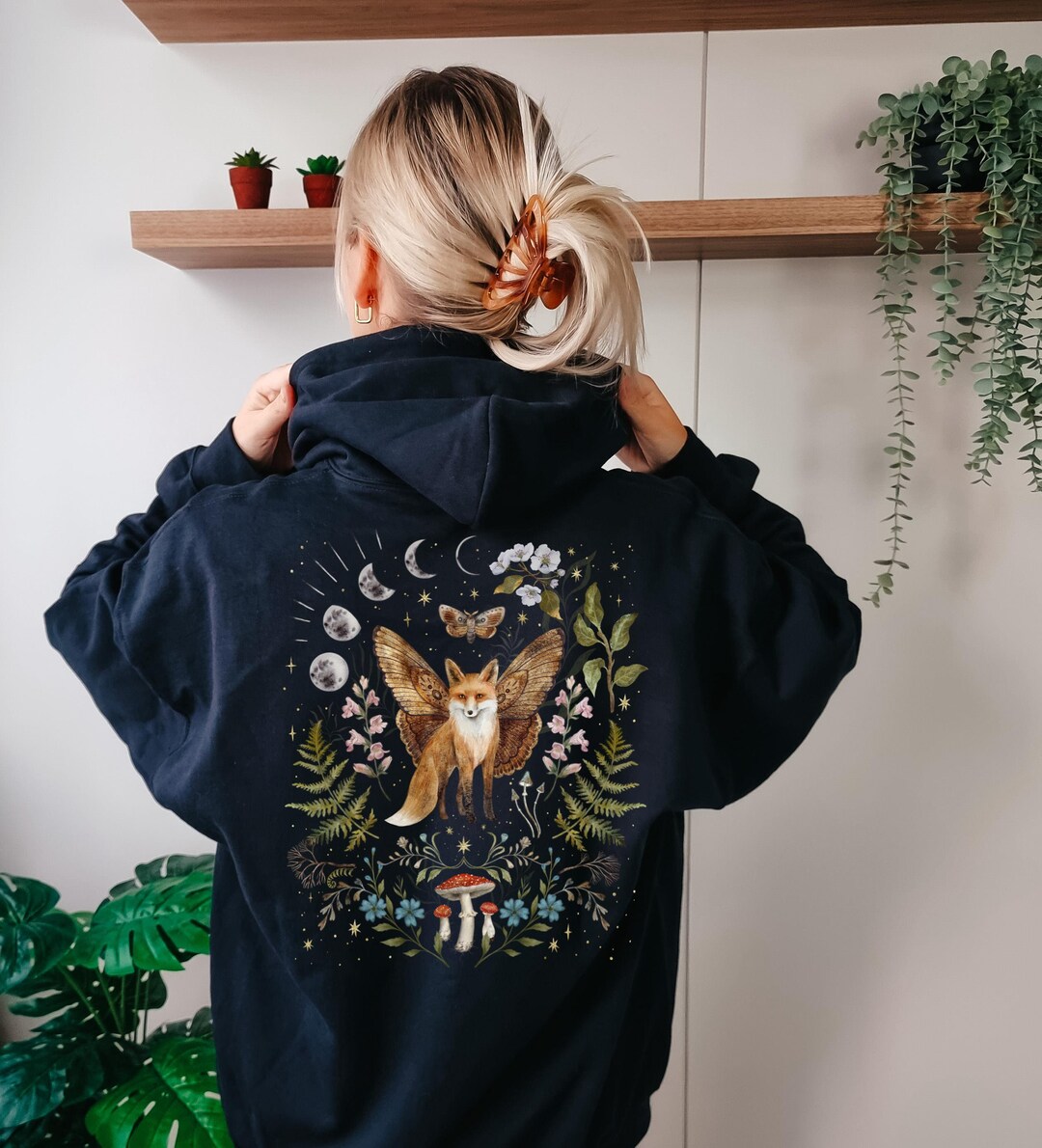 WINGED FOX Zip up Hoodie, Magical Fairy Fox Hooded Sweatshirt ...