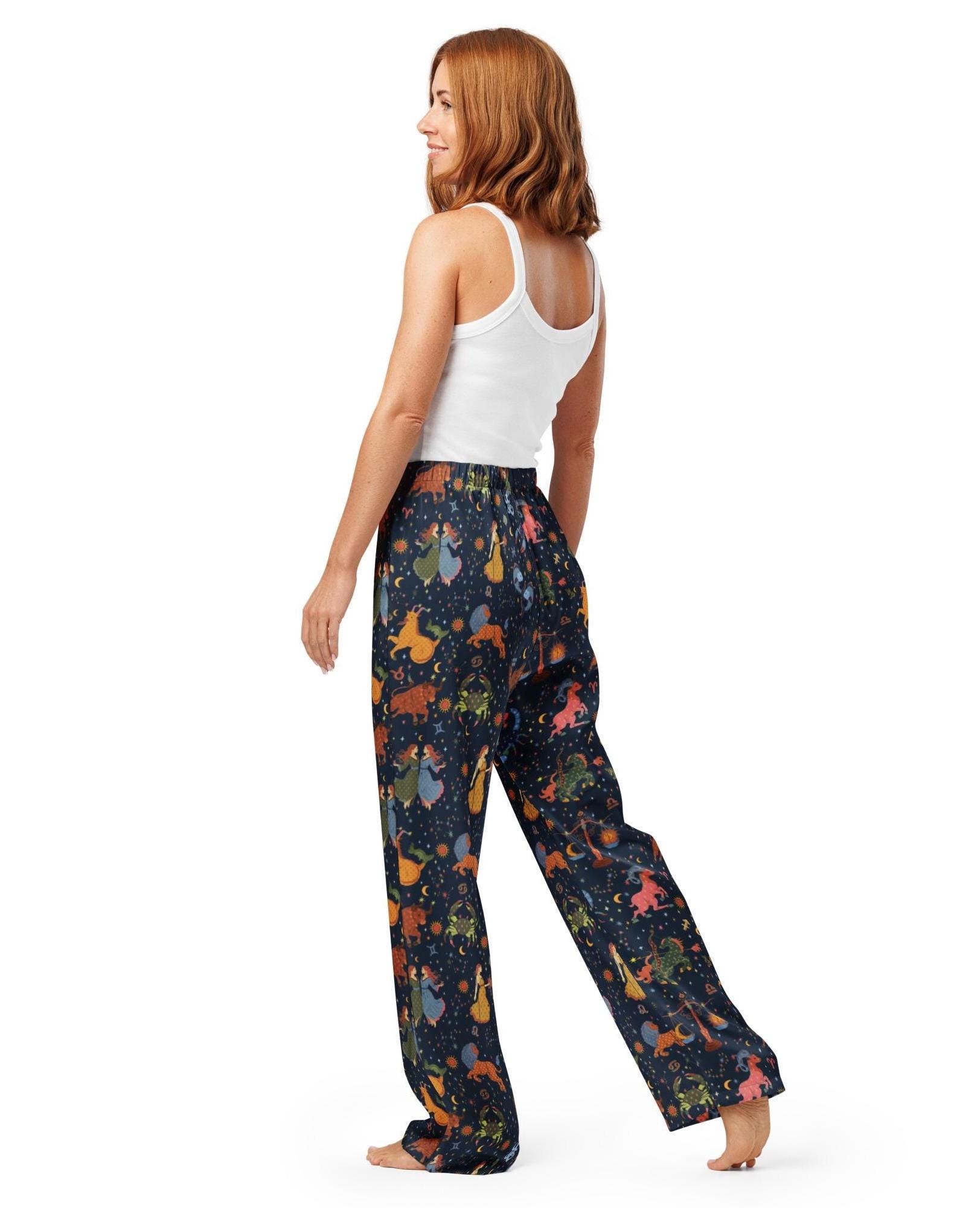 MAGICAL ZODIAC Satin Pajama Pants, Silky Loungewear, Boho Astrology ...