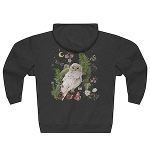 MYSTICAL WHITE OWL Full Zip up Hoodie, Magical Floral Snowy Owl Hoodie ...