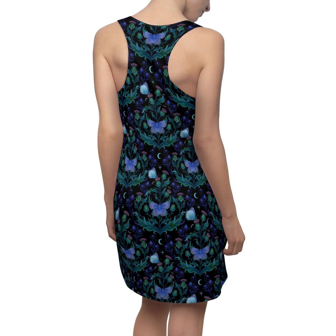 MAGICAL BLUE MOTH Tank Dress, Floral Mystical Moth Racerback Tank Dress ...