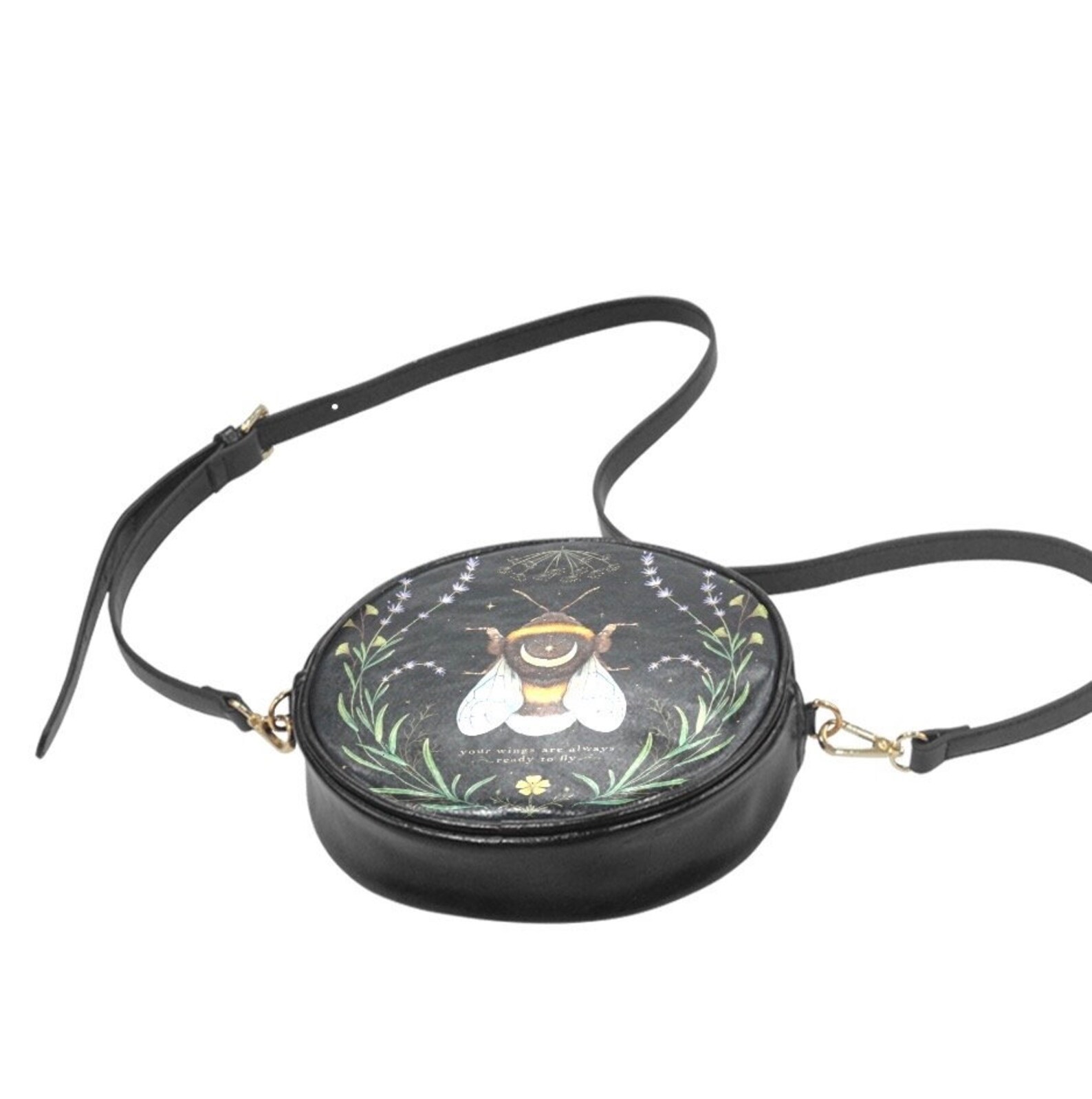 FLORAL BEE MYSTICAL Celestial Round Crossbody Bag, Black Messenger Bag ...