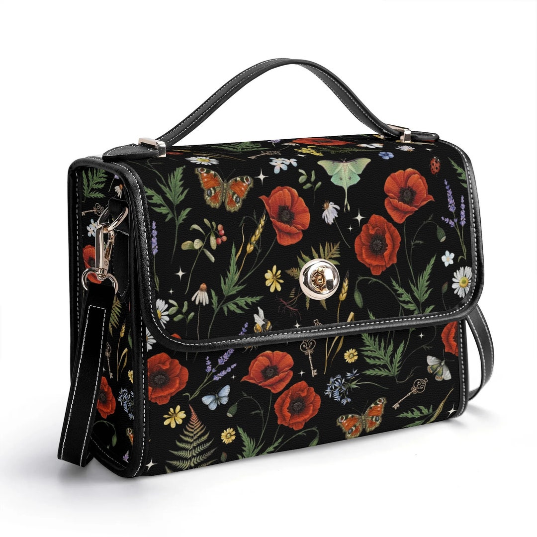 RED POPPIES Satchel Handag, Mystical Witchy Vegan Leather Bag, Floral ...