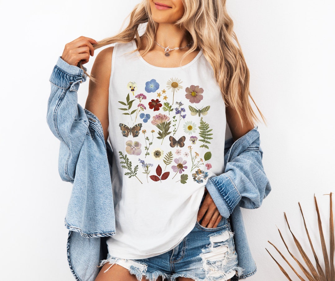 VINTAGE FLOWERS & BUTTERFLIES Cottagecore Tank Top, Dried Flowers ...