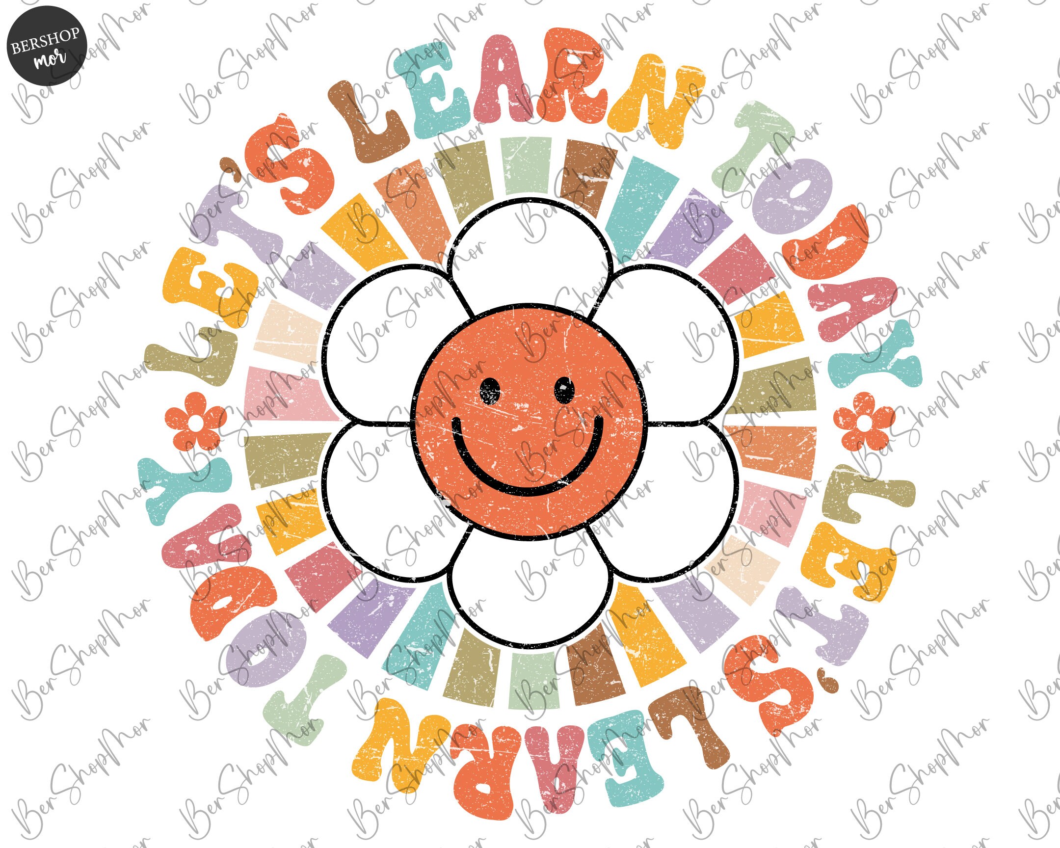 Daisy Flower Teacher PNG Retro Sublimation Let's Learn - Etsy