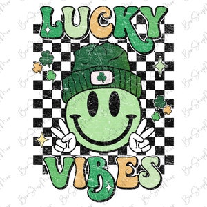 Lucky Vibes Png, St Patrick's Day, Sublimation Design, Retro Shamrock ...