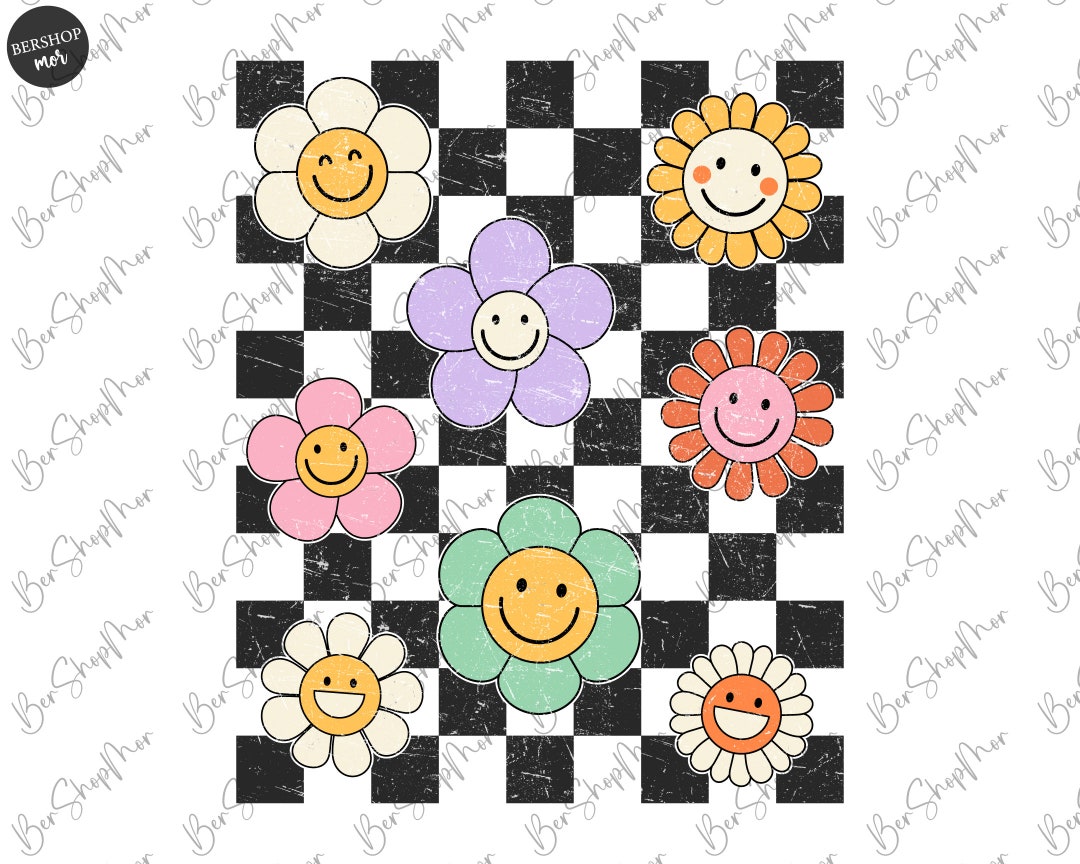 Retro Happy Flower Png, Sublimation Design, Happy Face Daisy, Vintage ...