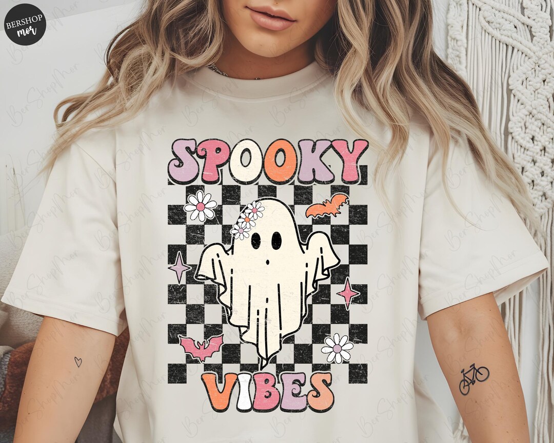 Spooky Vibes PNG Sublimation Design, Cute Ghost, Halloween Sublimation ...