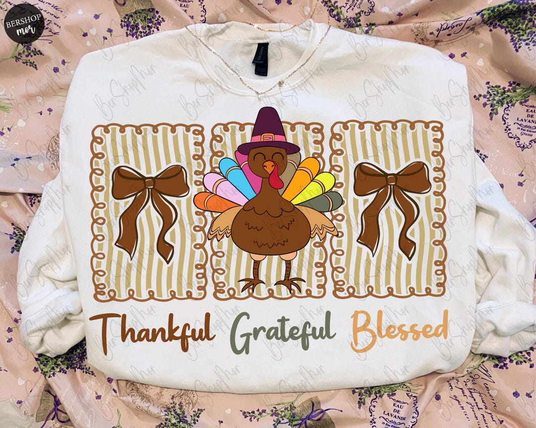Preppy Turkey Thanksgiving PNG, Colorful Design, Blessed Sublimation ...